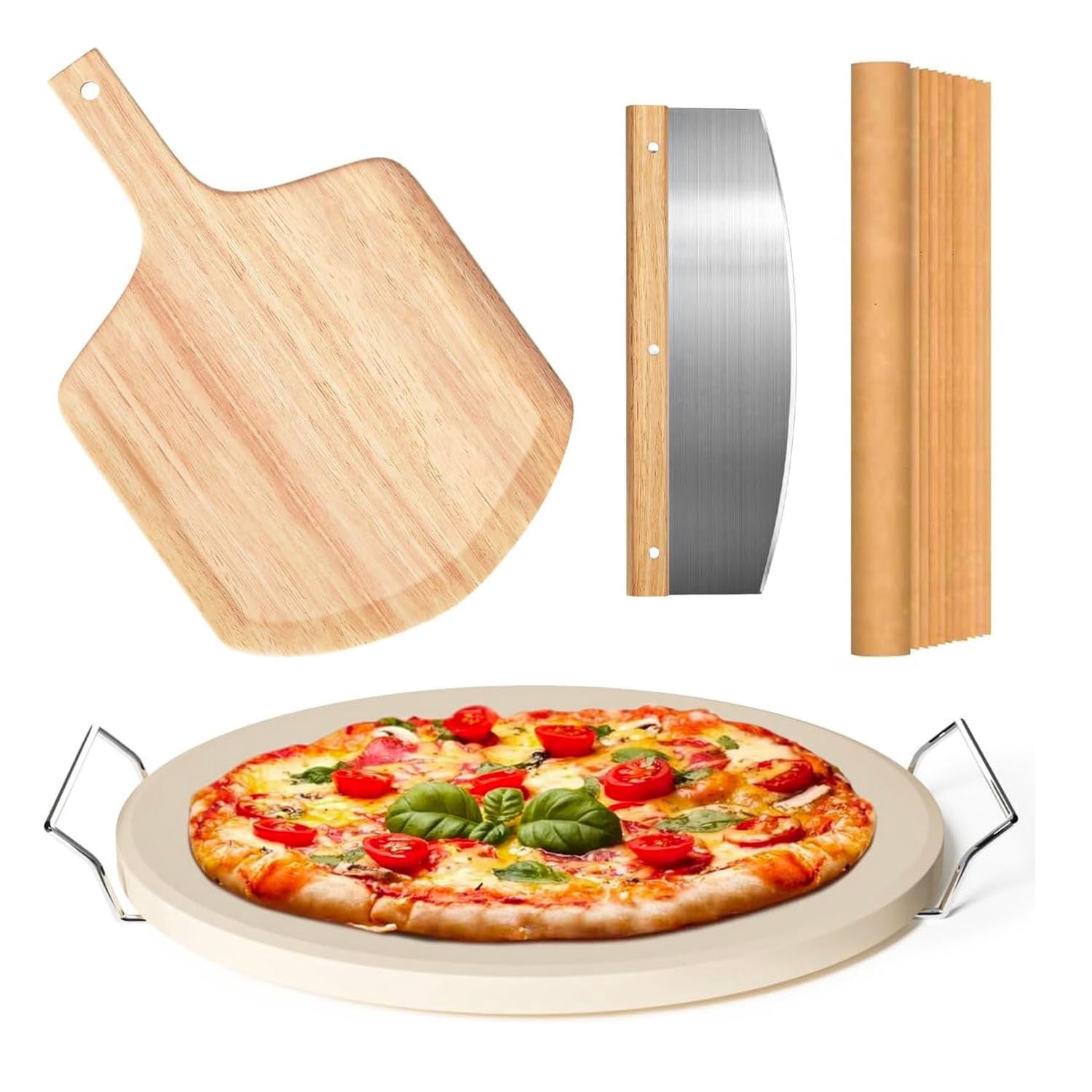 Gyreuni Pizza Stone Set,13" Pizza Stone for Oven with Steel Scraper ...
