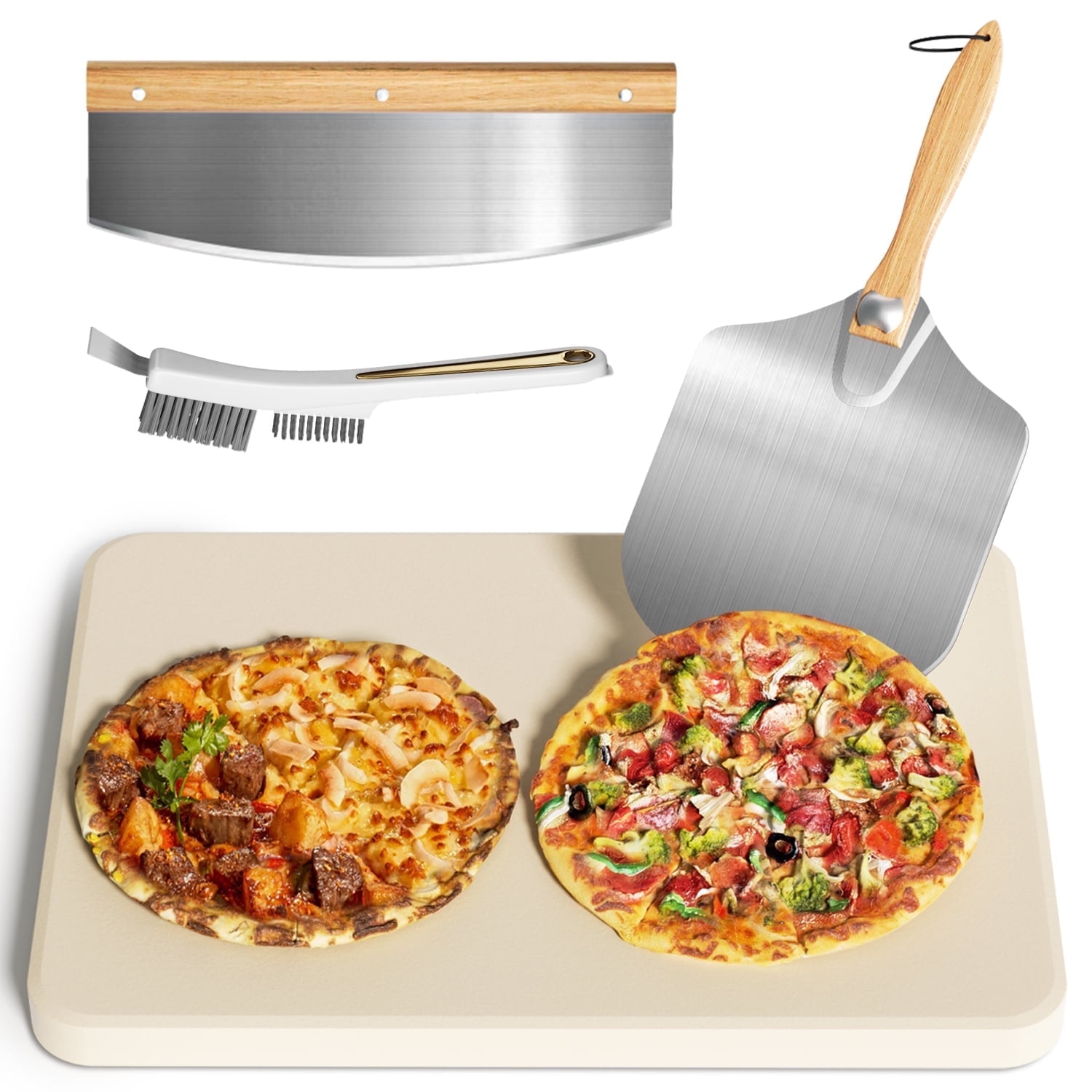 Gyreuni Pizza Stone Set,4 PCS 20" Large Pizza Stone for Oven and Grill ...