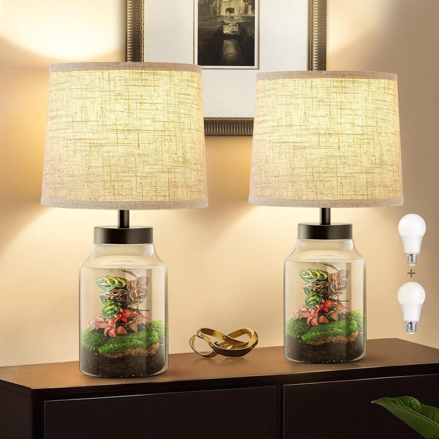 GyroVu Table Lamp Set, Fillable Table Lamp with Clear Glass Nightstand ...