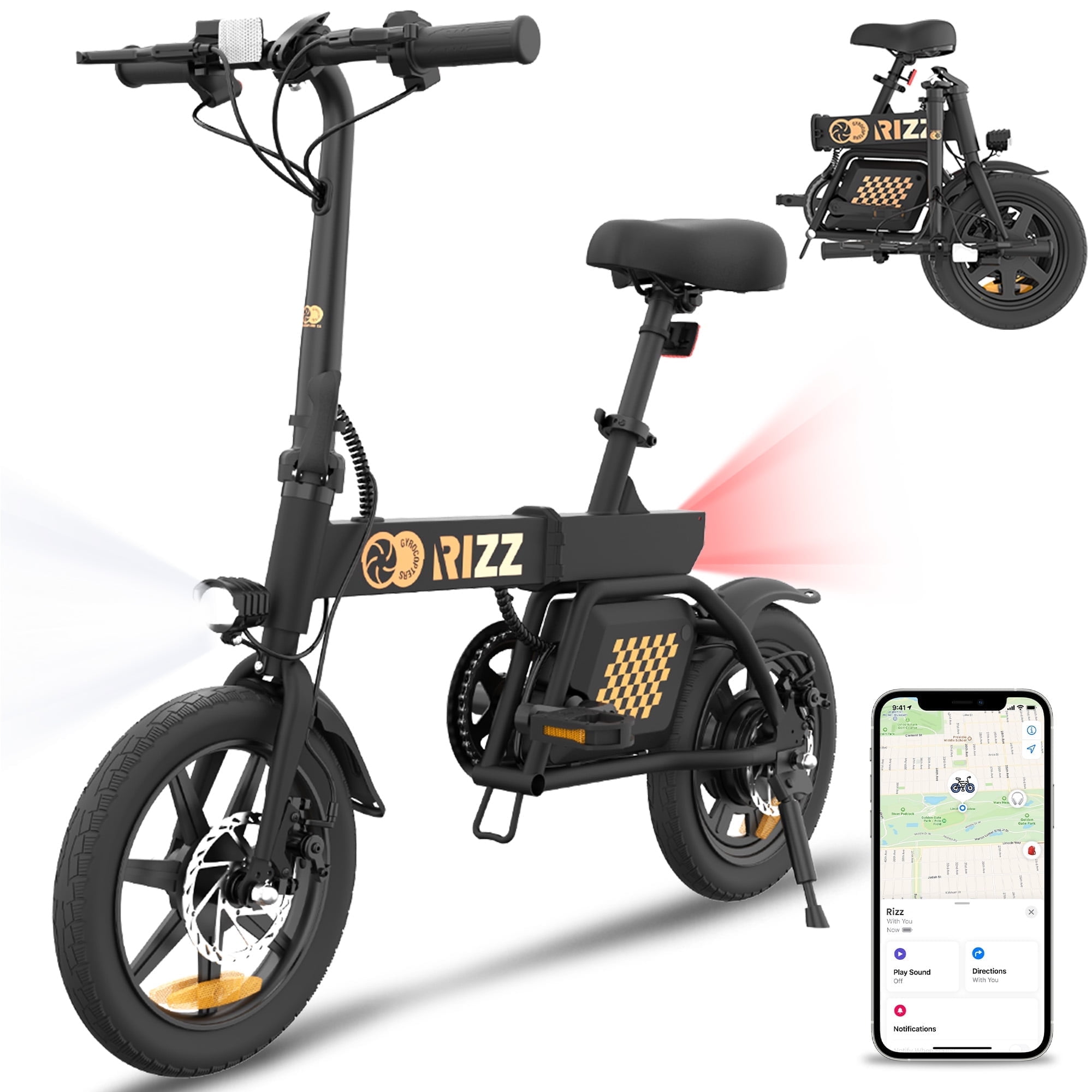 Gyrocopters Rizz Foldable Electric Bike, up to 55 km ( 34 mi) PAS range ...