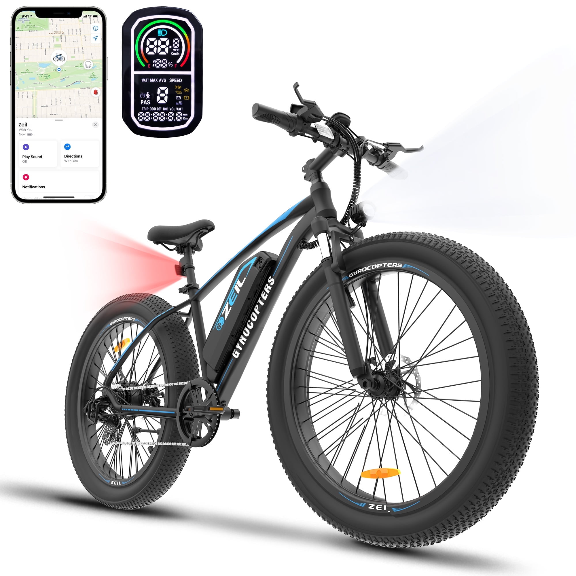 Gyrocopters Zeil Mountain Electric Bike for adults with 500 W Motor, 27* 5” tires, Speed up to ...