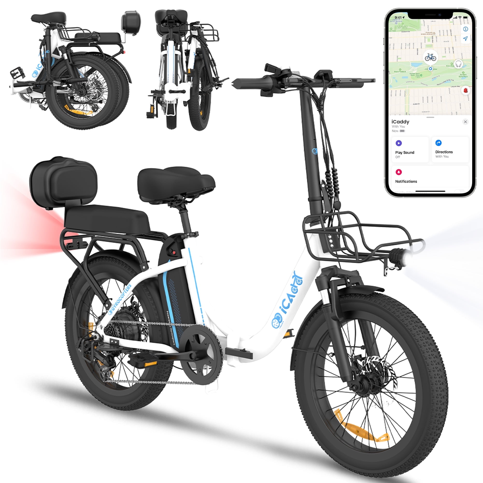 Gyrocopters iCaddy Foldable Electric Bike | UL 2849 | 15.6AH Battery | Up to 125 km PAS Range ...