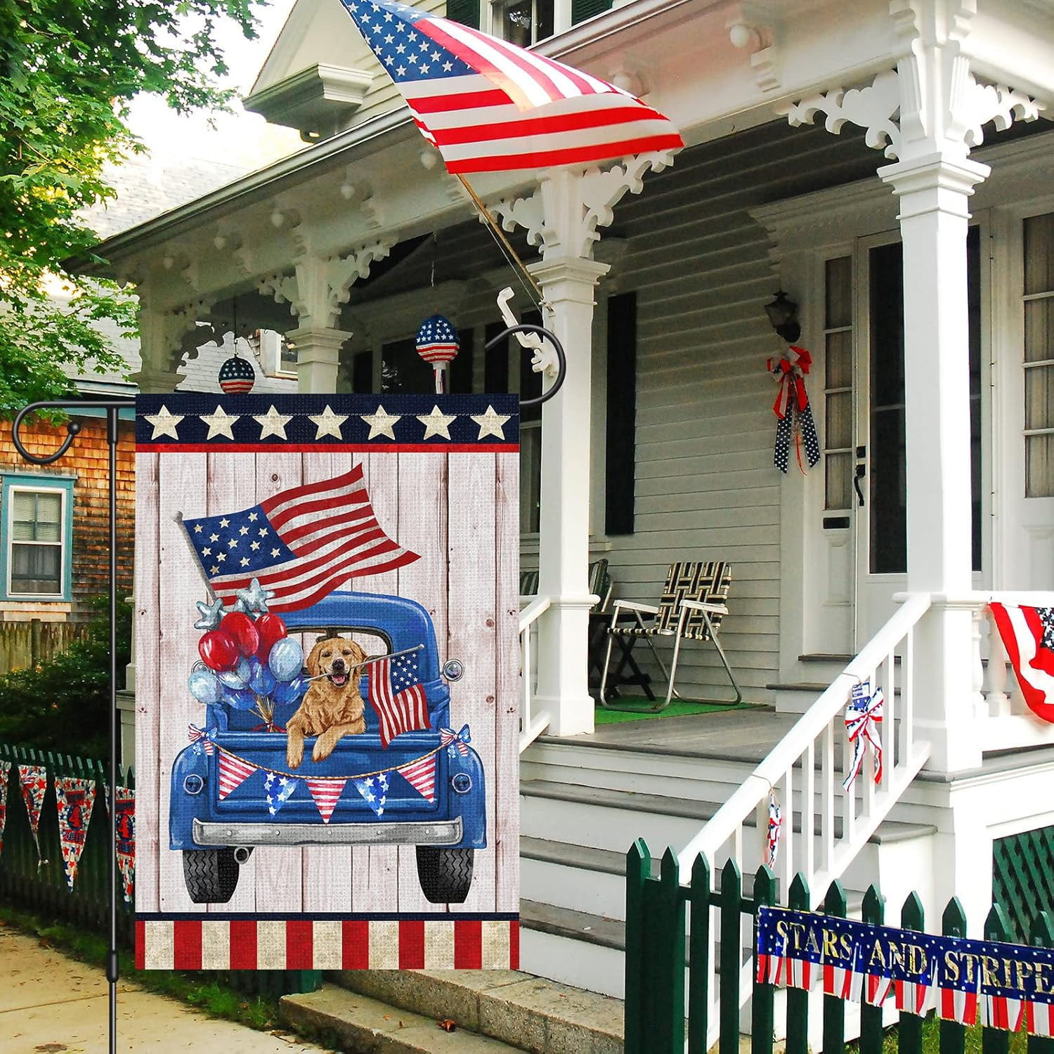 Gyryp 4th of July Garden Flag 12x18,Truck Golden Retriever Dog Welcome ...