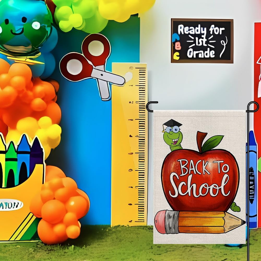 Gyryp Back to School Welcome Garden Flag 12x18 Double Sided Burlap ...