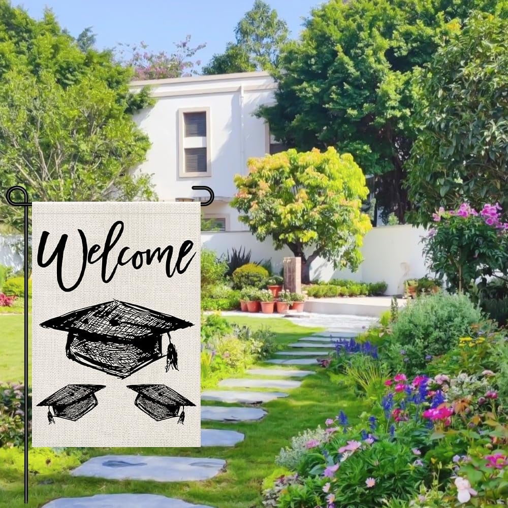 Gyryp Congrats Grad Black Diploma Cap Garden Flag Burlap 12x18 Inch ...