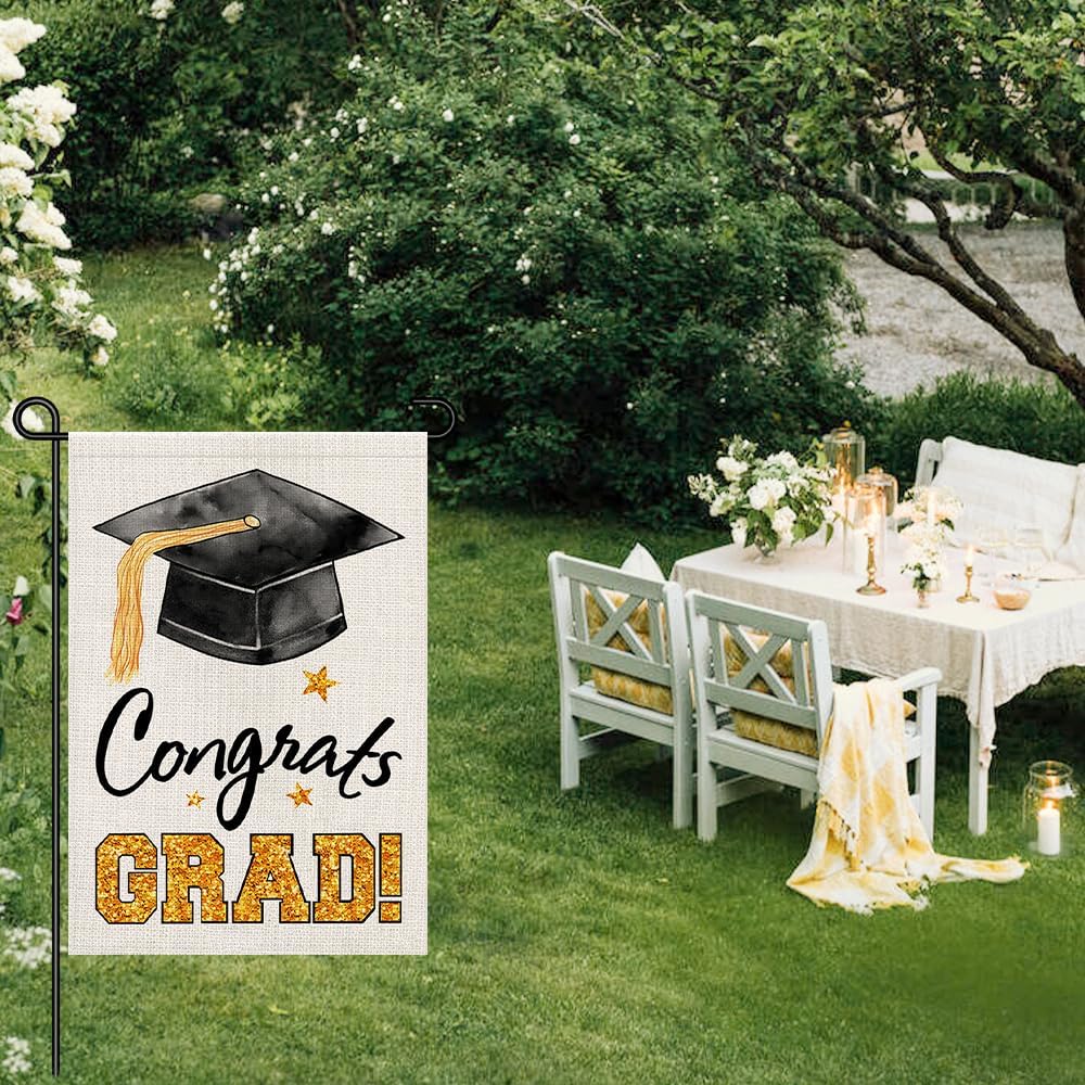 Gyryp Diploma Cap Congrats Grad Garden Flag 12x18 Inch Burlap Double ...
