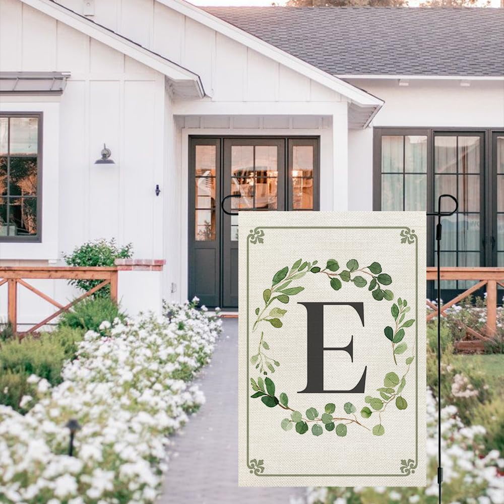 Gyryp Eucalyptus Wreath Spring Monogram Letter E Garden Flag ...