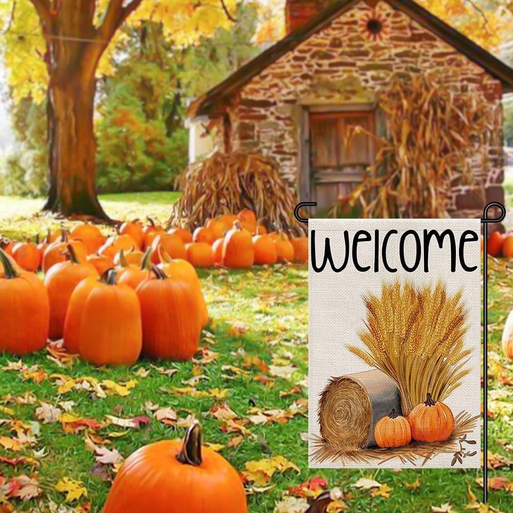 Gyryp Fall Welcome Garden Flags for Outside 12x18 Inch Double Sided ...
