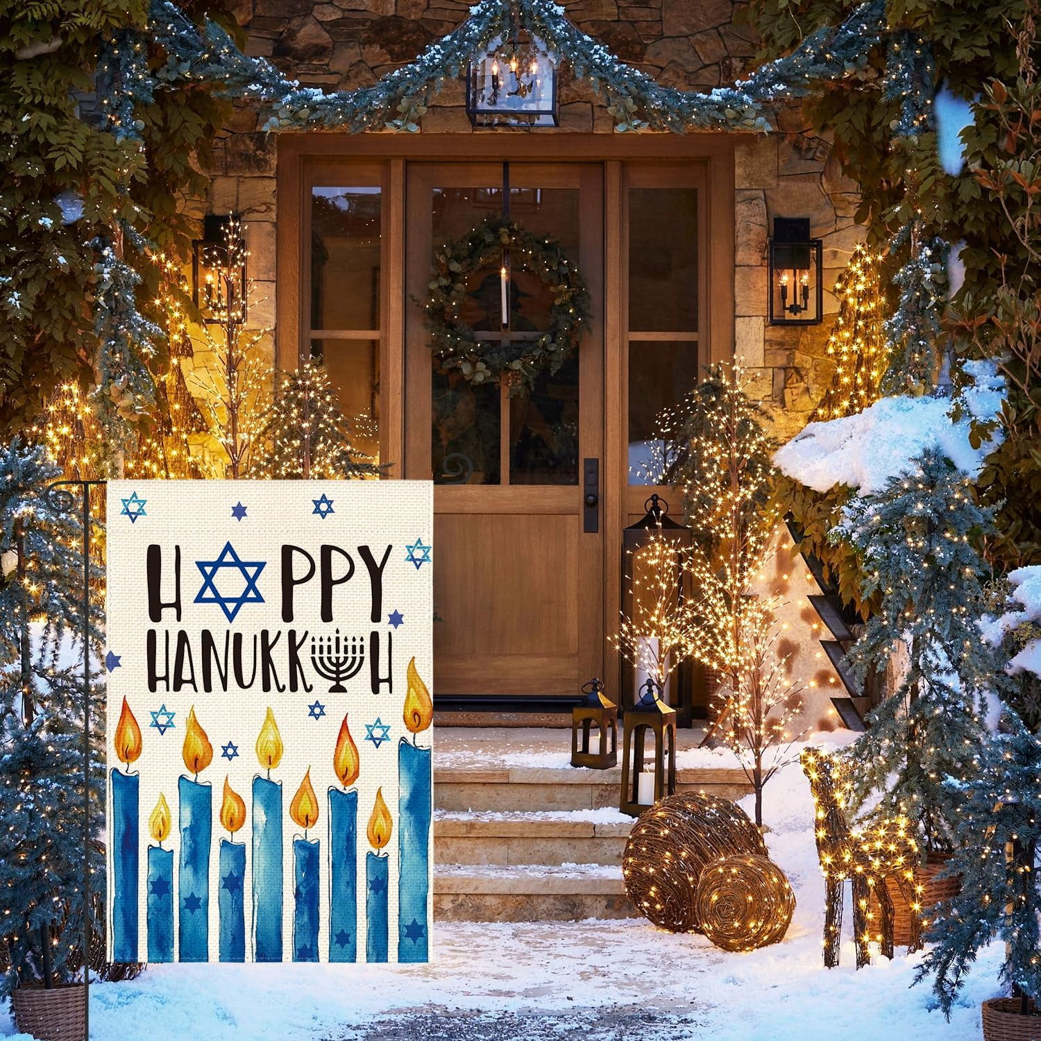 Gyryp Happy Hanukkah Garden Flag 12x18 Inch Double Sided Outside ...