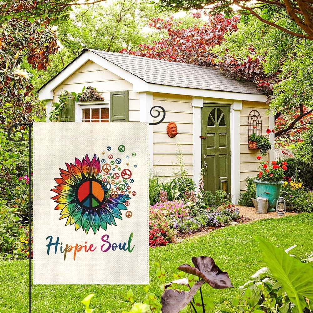Gyryp Hippie Soul Spirit Rainbow Sunflower Garden Flag Vertical Double ...