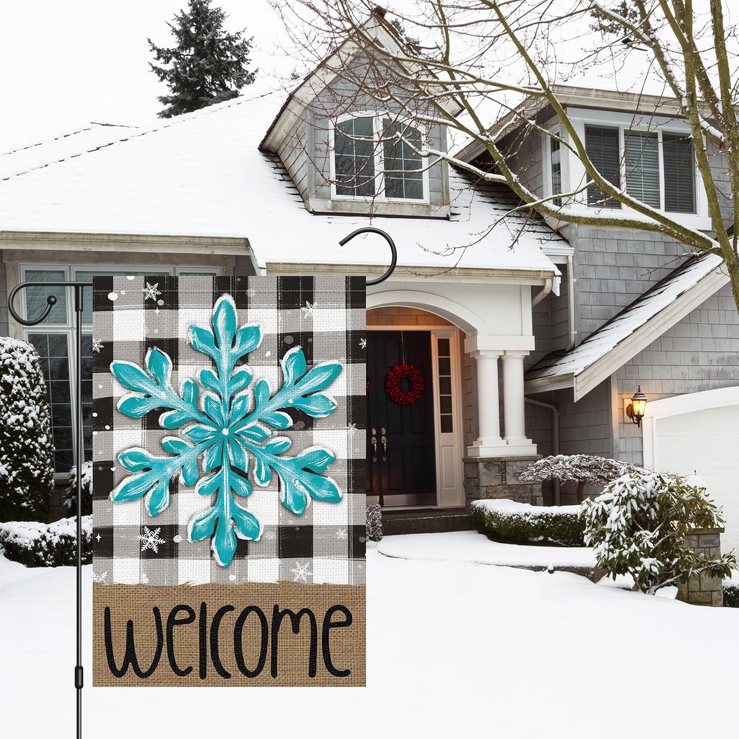 Gyryp Welcome Winter Garden Flag 12x18 Inch Snowflake Black White ...