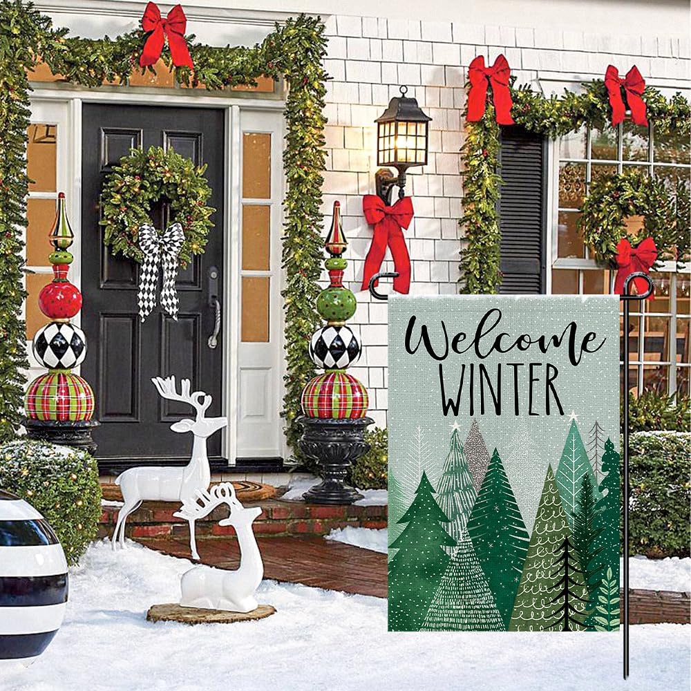 Gyryp Welcome Winter Garden Flag Burlap 12x18 Inch Double Sided ...