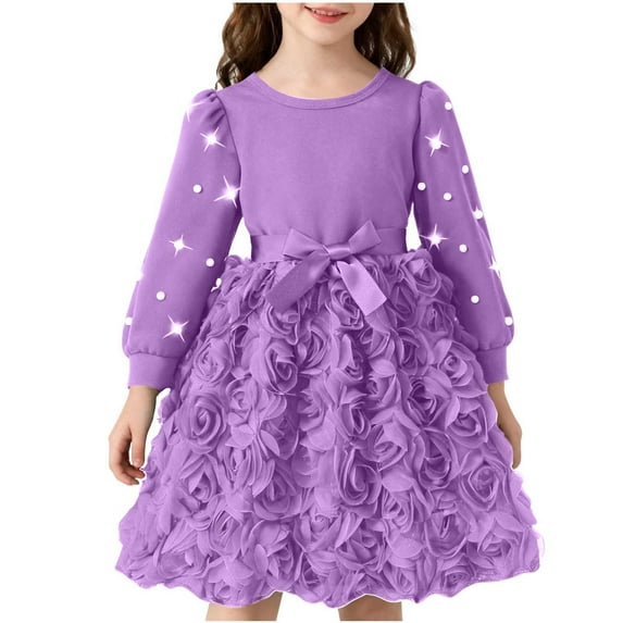 Gytharion Kids 3D Rose Flower Girl Dresses Cute Bow Long Sleeve Tulle ...