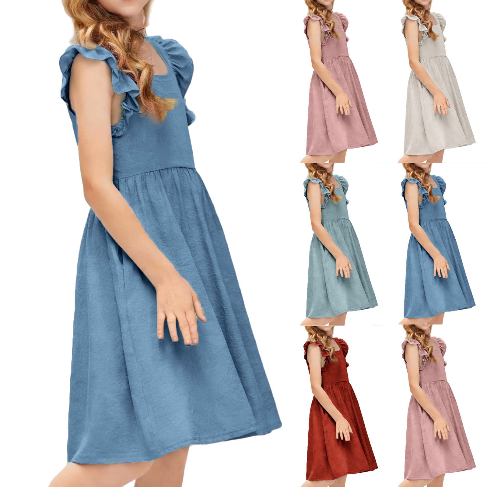 Gytharion Kids Summer Dresses for Girls 1-7 Years, Cute Solid Crew Neck ...