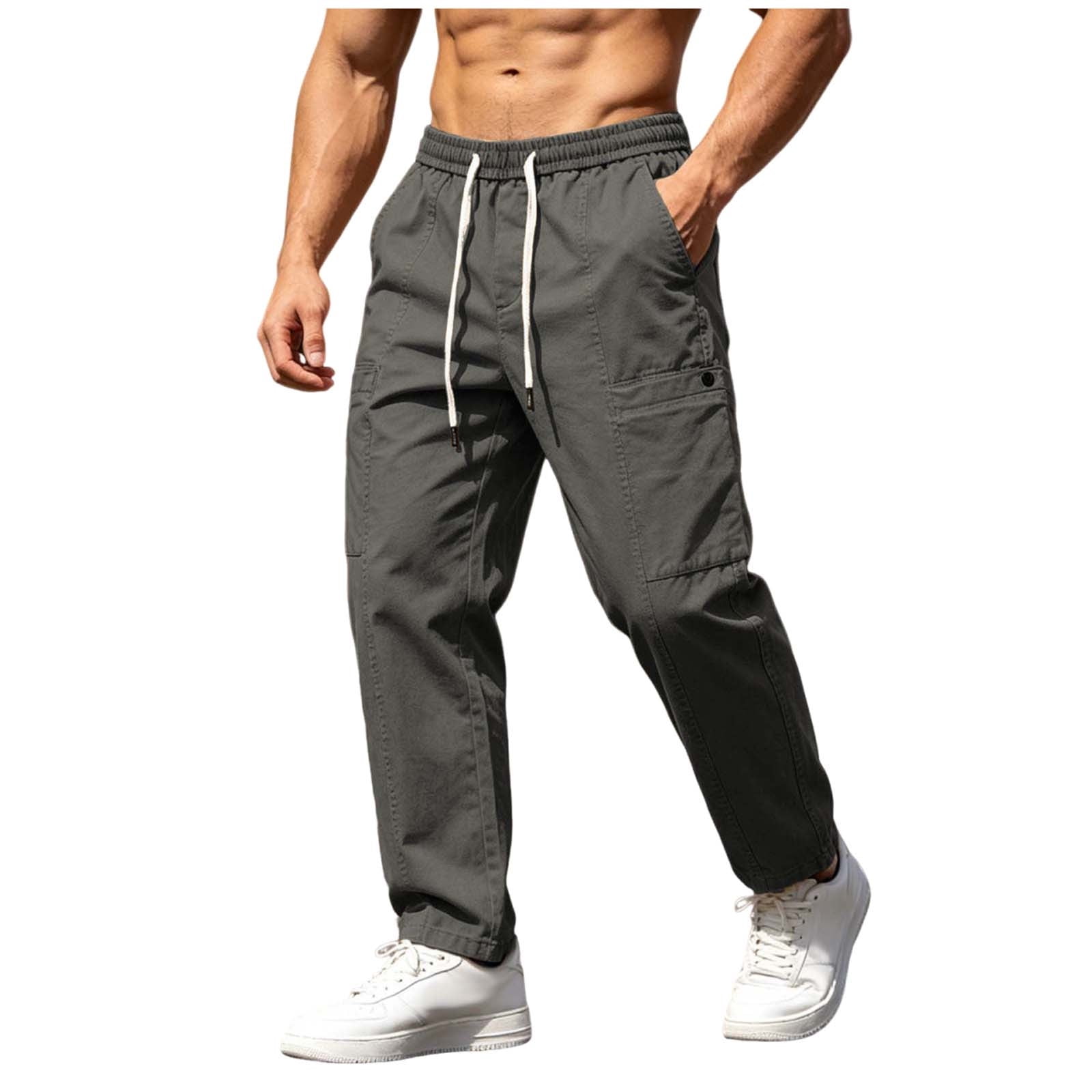 Gytharion Mens Cargo Long Pants Soild Color Pockets Work Pants Elastic ...