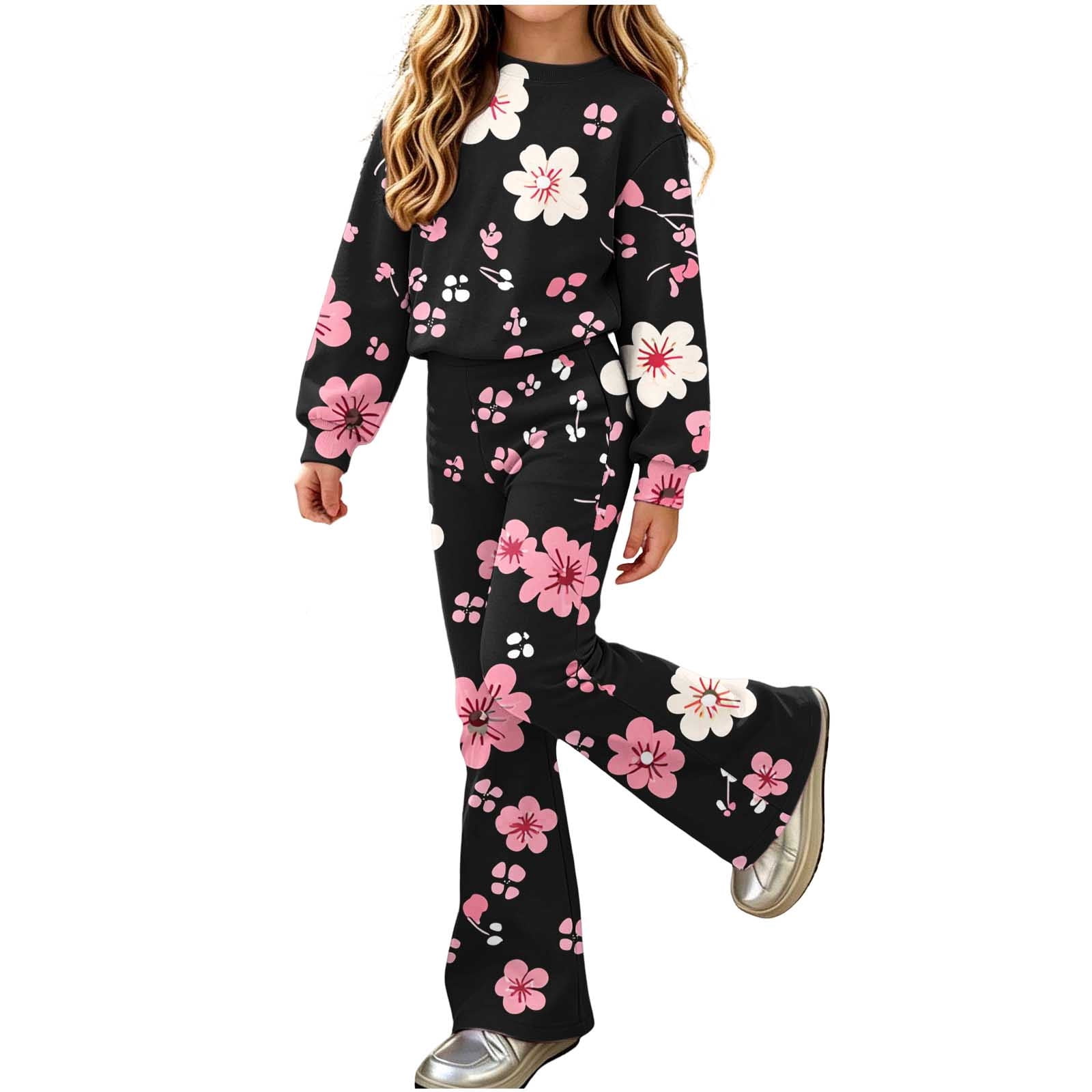 Gytharion Two Piece Outfit Set Girls Printed Crew Neck Long Sleeve Top ...