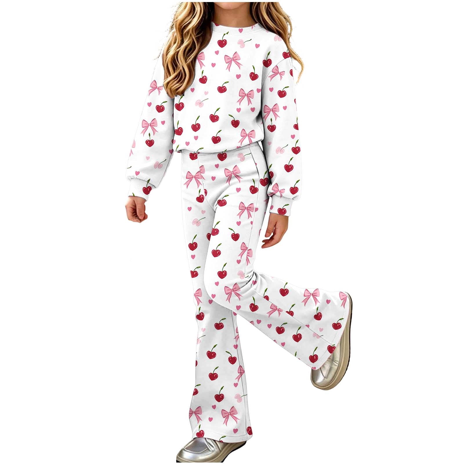 Gytharion Two Piece Outfit Set Girls Printed Crew Neck Long Sleeve Top ...