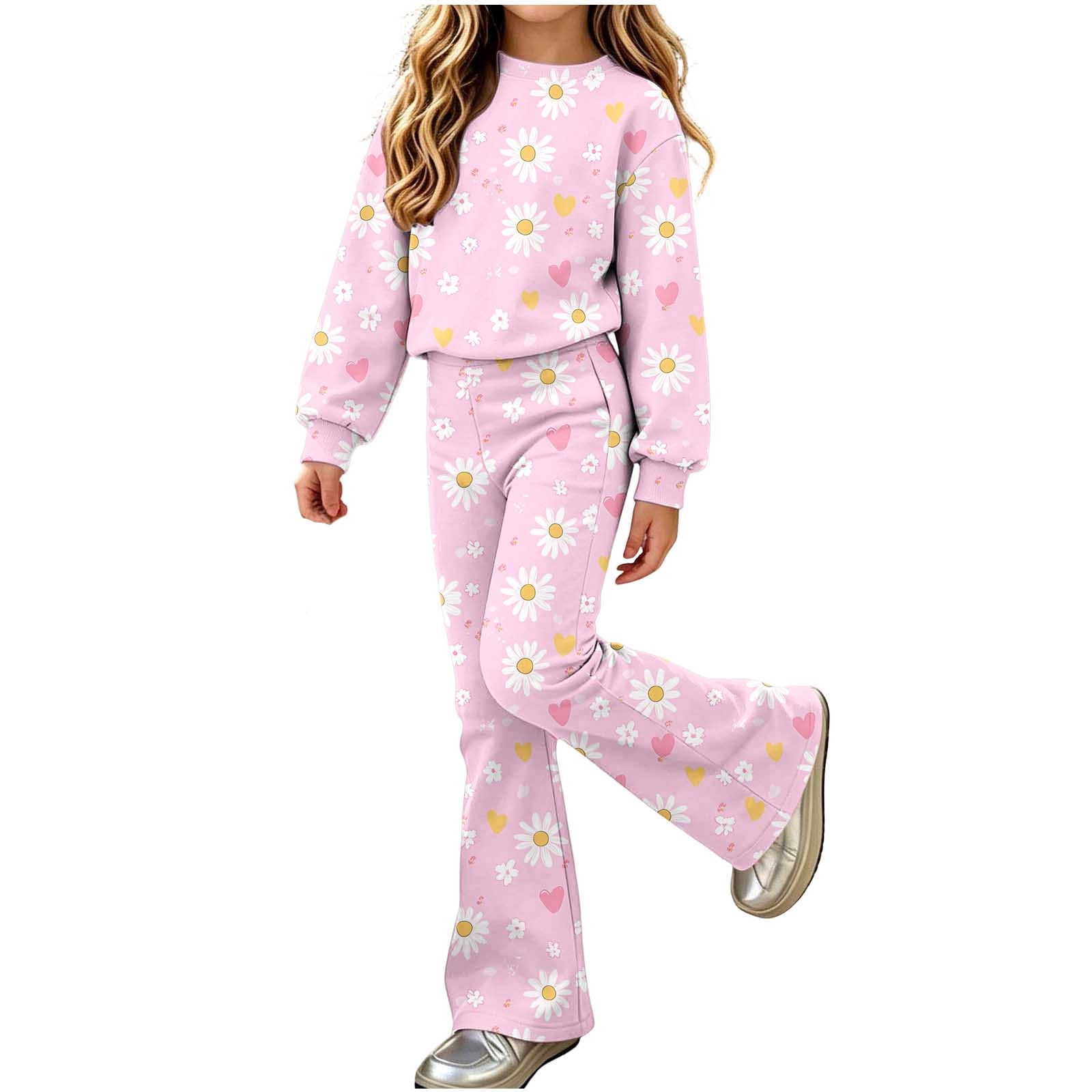 Gytharion Two Piece Outfit Set Girls Printed Crew Neck Long Sleeve Top ...