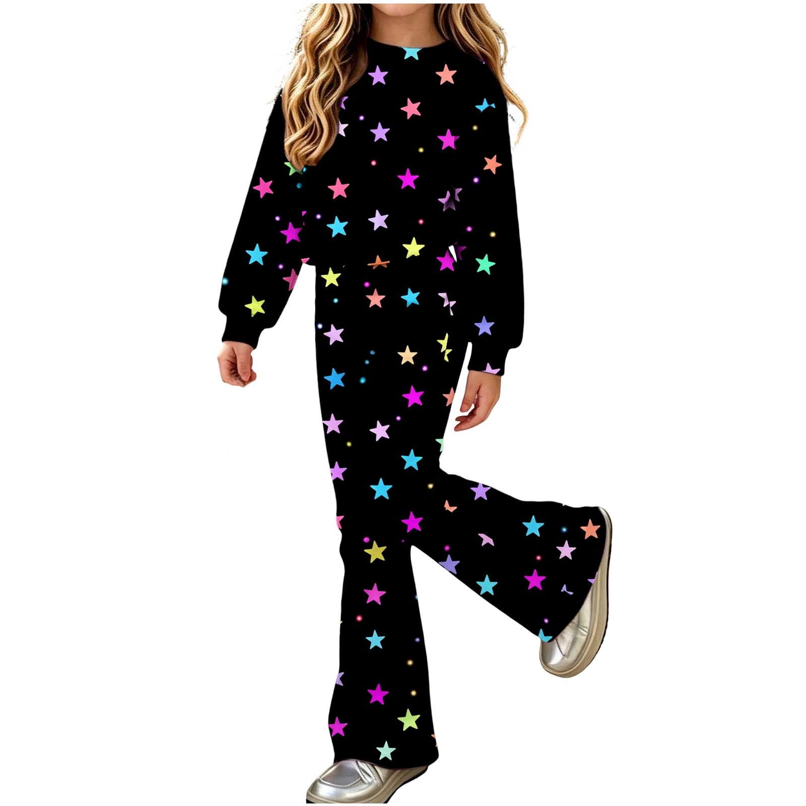Gytharion Two Piece Outfit Set Girls Printed Crew Neck Long Sleeve Top ...