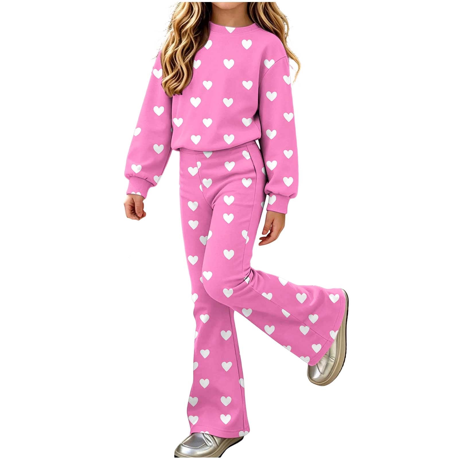 Gytharion Two Piece Outfit Set Girls Printed Crew Neck Long Sleeve Top ...