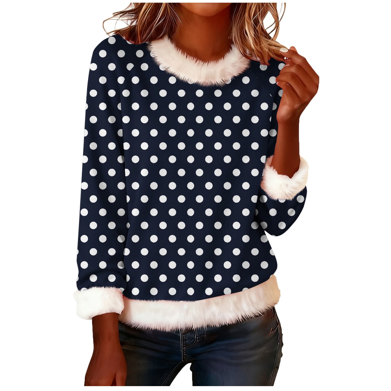 Gytharion Women's Fuzzy Fleece Tops Trendy Gradient/Stripe/Polka Dot ...