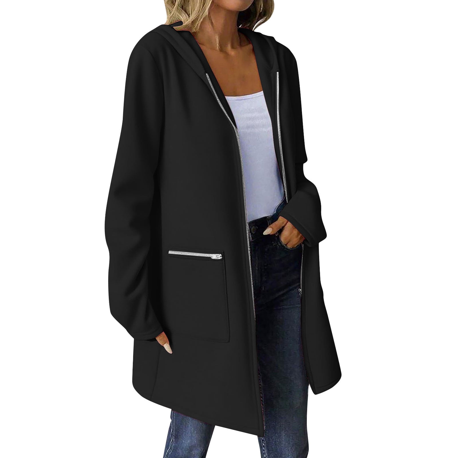 Gytharion Womens Long Hooded Jackets Fashion Solid Casual Pocket Full ...