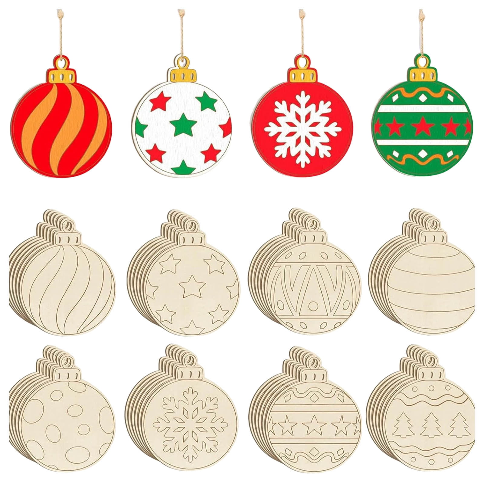 Gytml Diy Hand-Painted Wooden Christmas Ornaments, 8 Styles Diy Blank ...