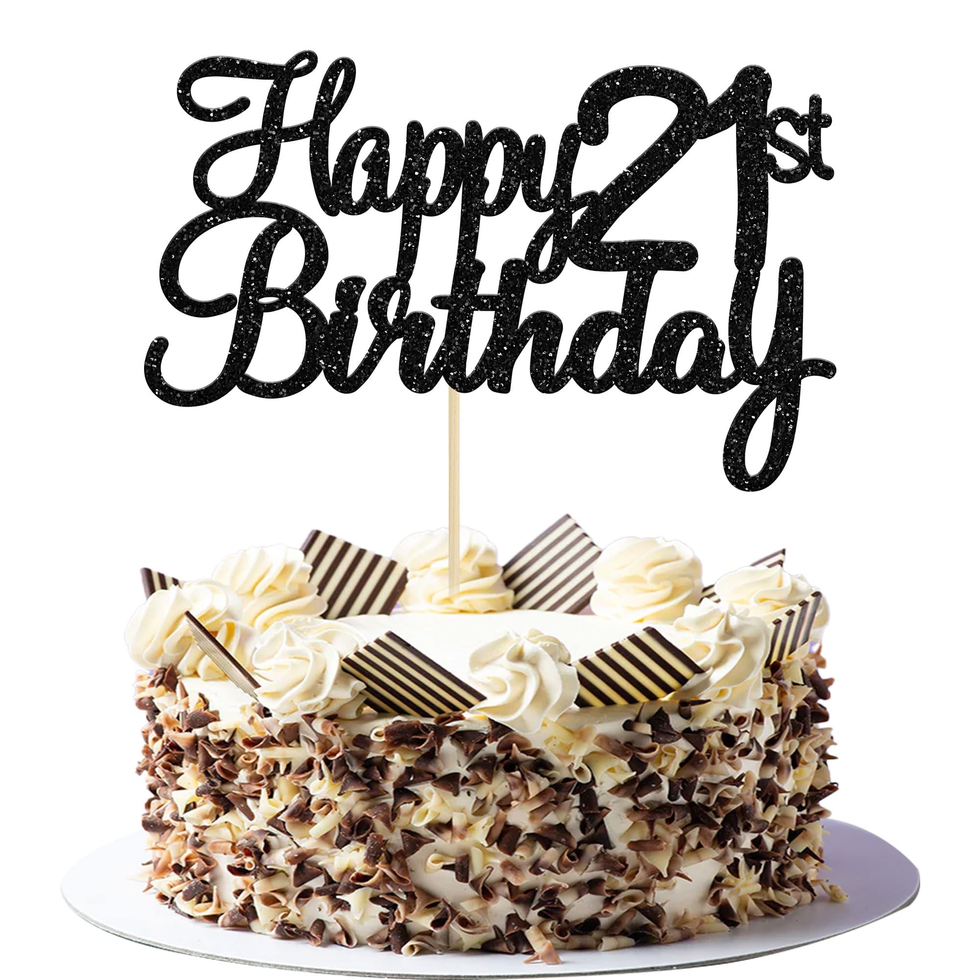 Gyufise 1 PackITSC Happy 21st Birthday Cake Topper Black Glitter 21 ...