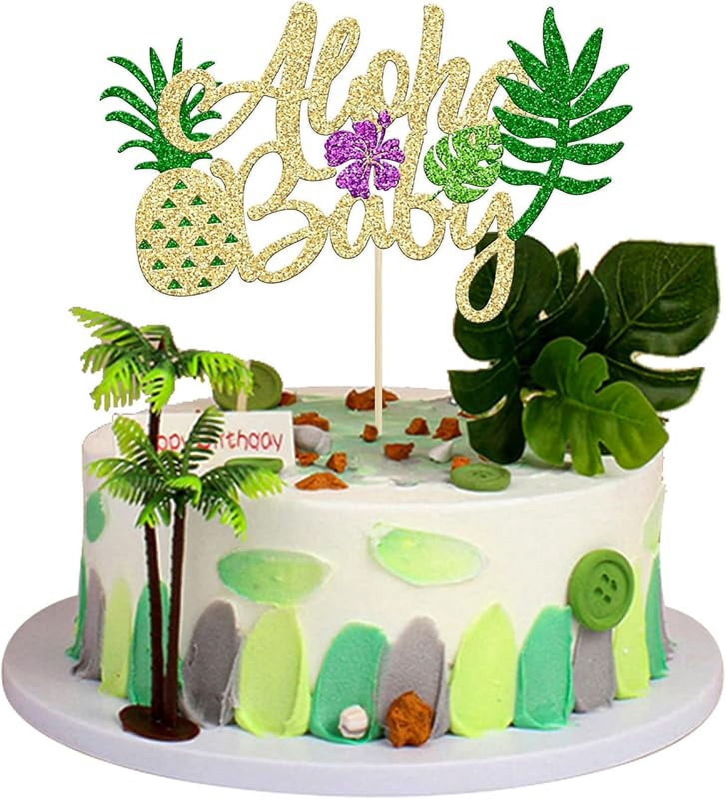 Gyufise 10 Pieces Plastic Green Palm Tree Coconuts Cupcake Toppers ...