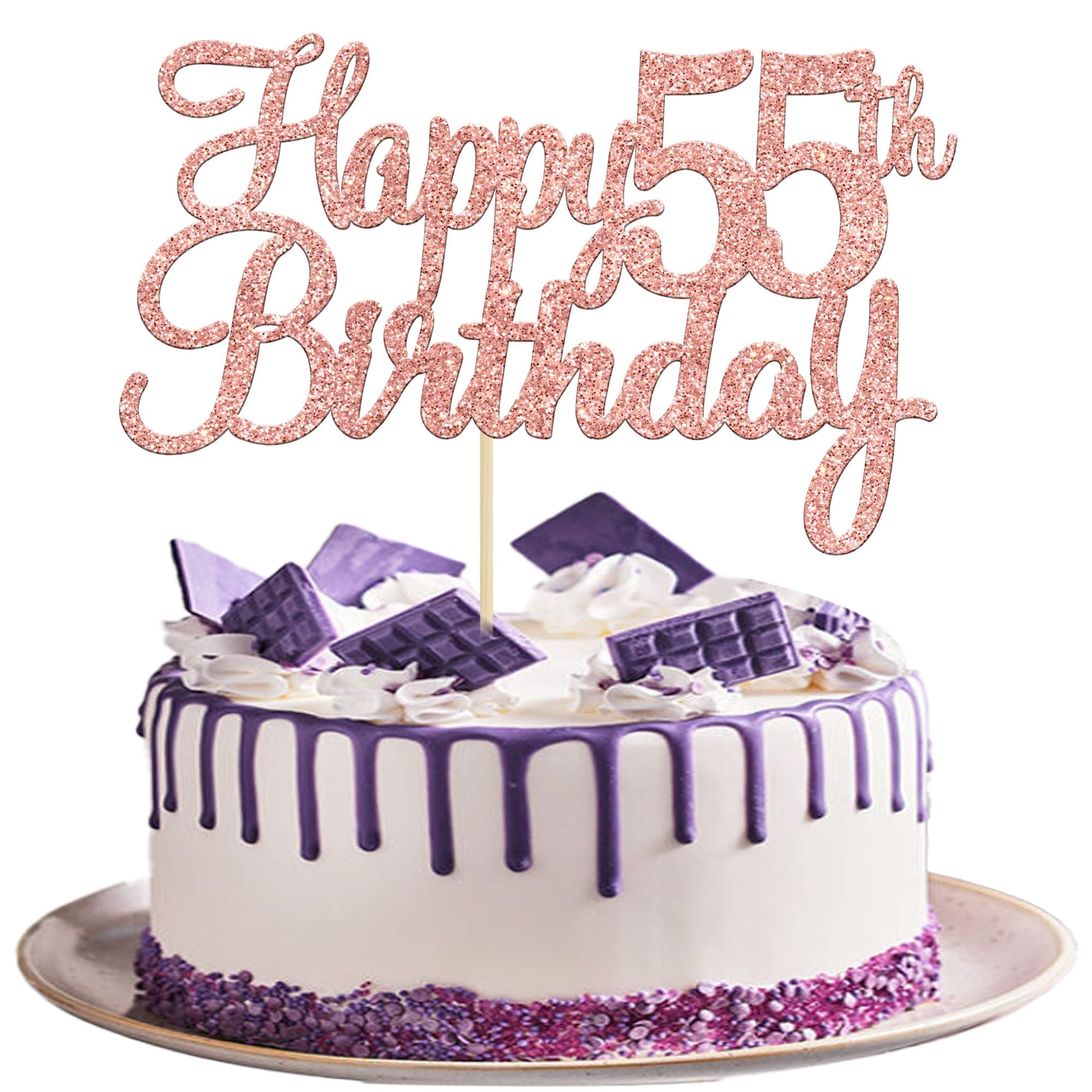 Gyufise 1pc Happy 55th Birthday Cake Topper Glitter 55th Birthday Cake