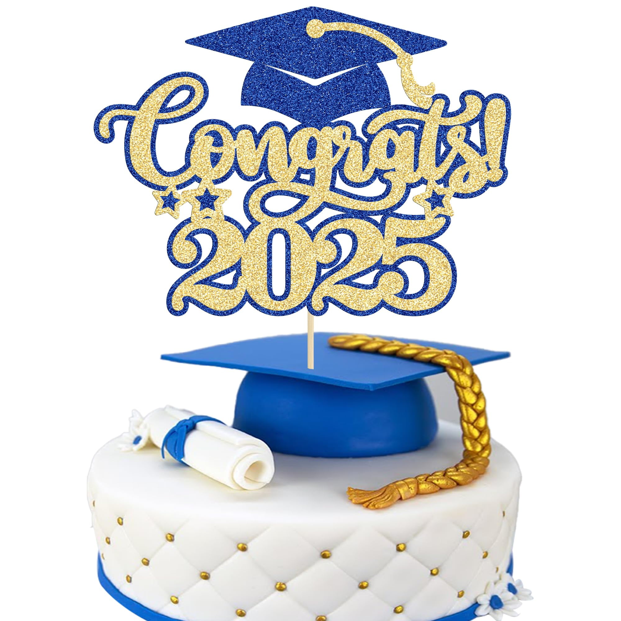 Gyufise 1Pcs Congrats FEV6 2025 Cake Topper Glitter Diploma Grad Cap ...