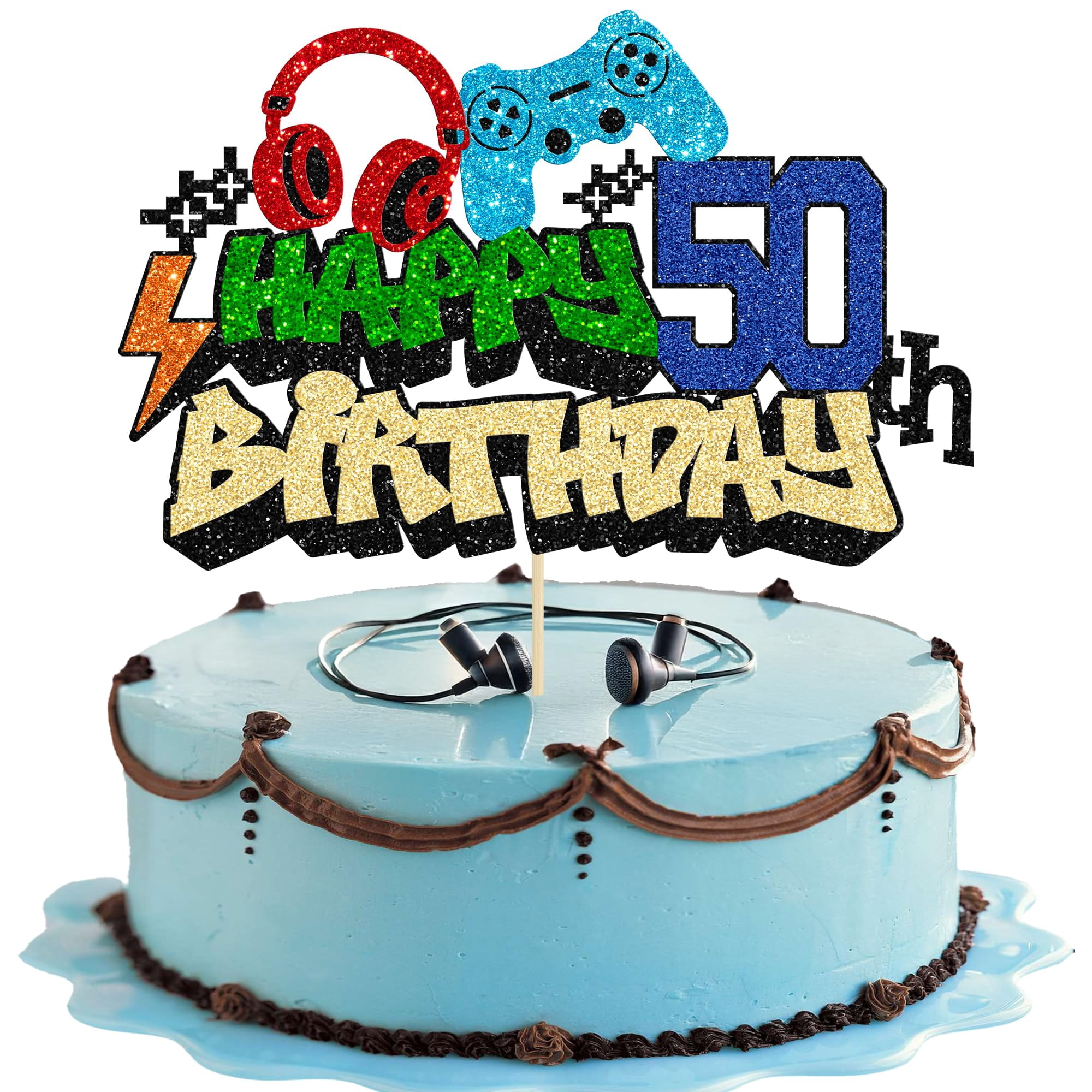 Gyufise 1Pcs Happy 50th Birthday Cake KKS1 Topper Glitter Video Game ...
