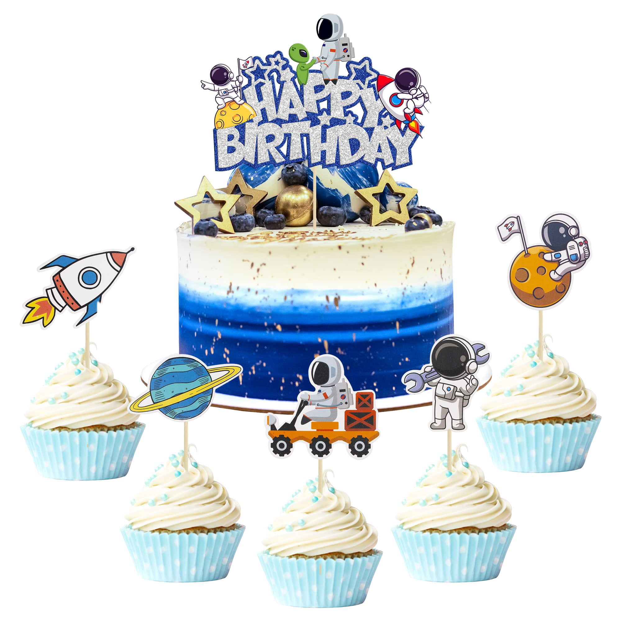 Gyufise 21Pcs SpaceITSC Cupcake Toppers Planet Rocket Spaceship Trip to ...