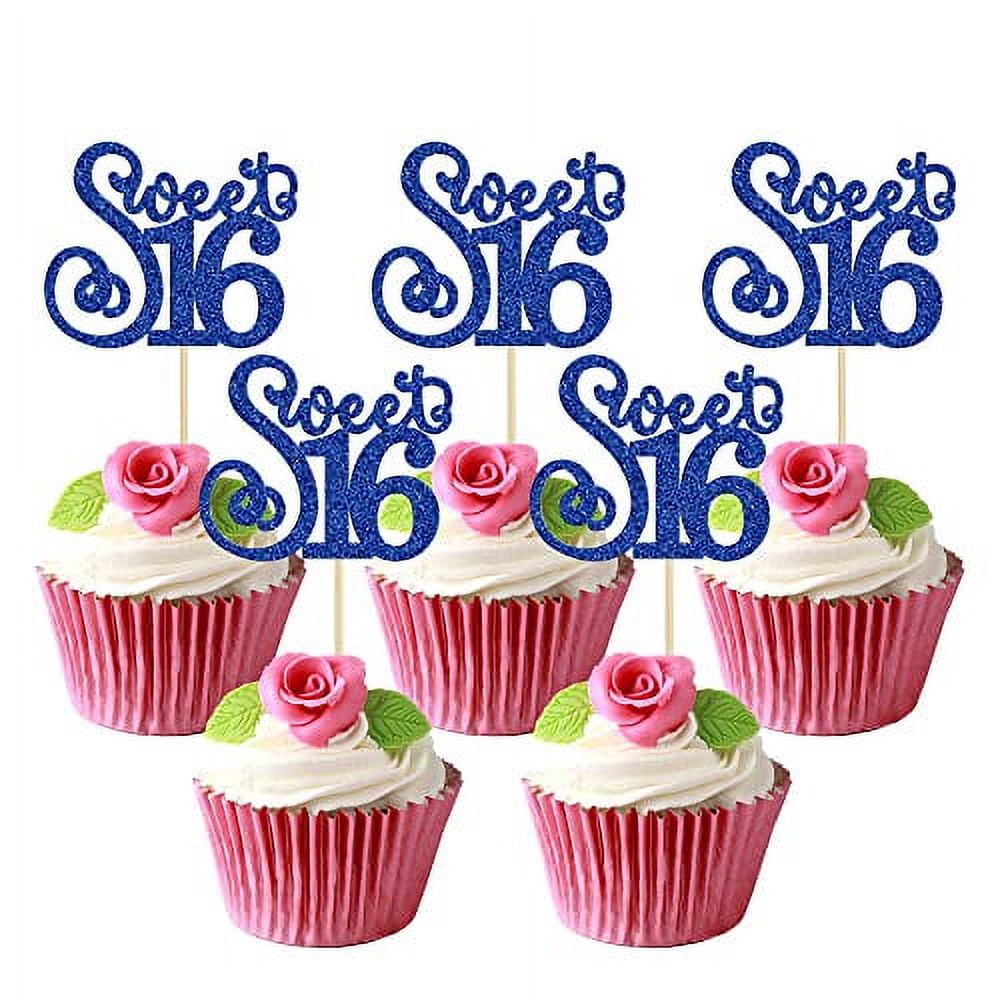 Gyufise 24 Pack 16th Birthday Cupcake Toppers Glitter Sixteen Happy ...