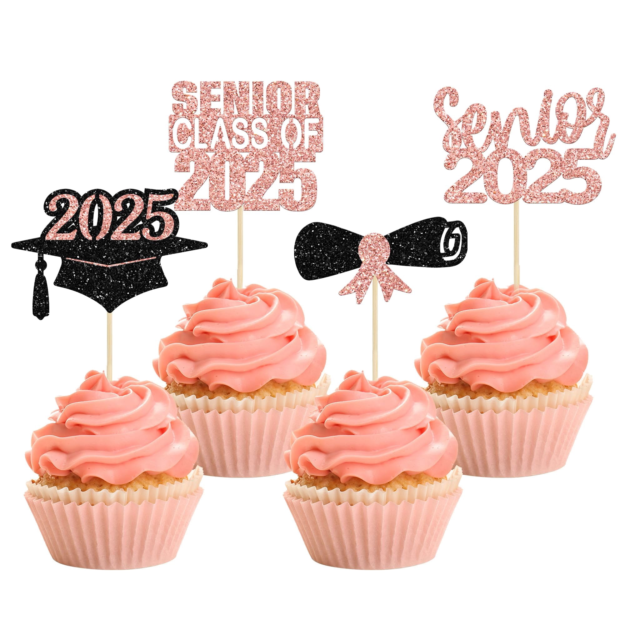 Gyufise 24 PackEGSC Graduation 2025 Cupcake Toppers Rose Gold Glitter ...