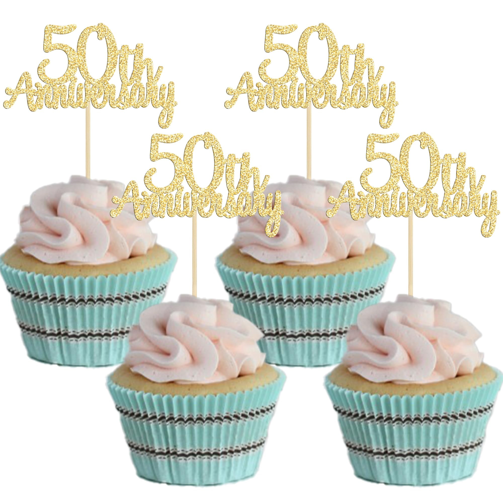 Gyufise 24 PackITSC 50th Anniversary Cupcake Toppers Picks Gold Glitter ...