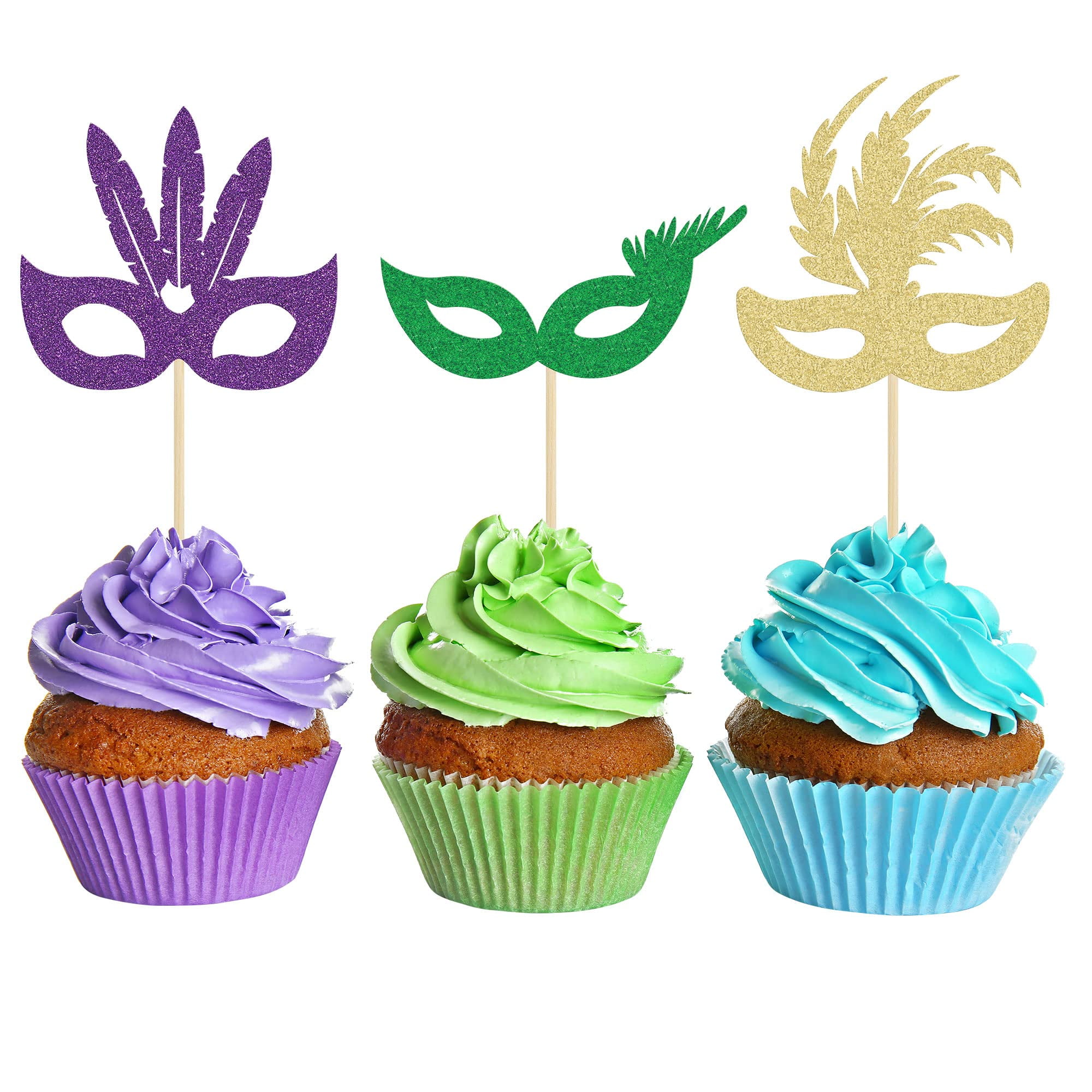 Gyufise 24 PackTRDN Masquerade Masks Cupcake Toppers Multicolor Glitter ...