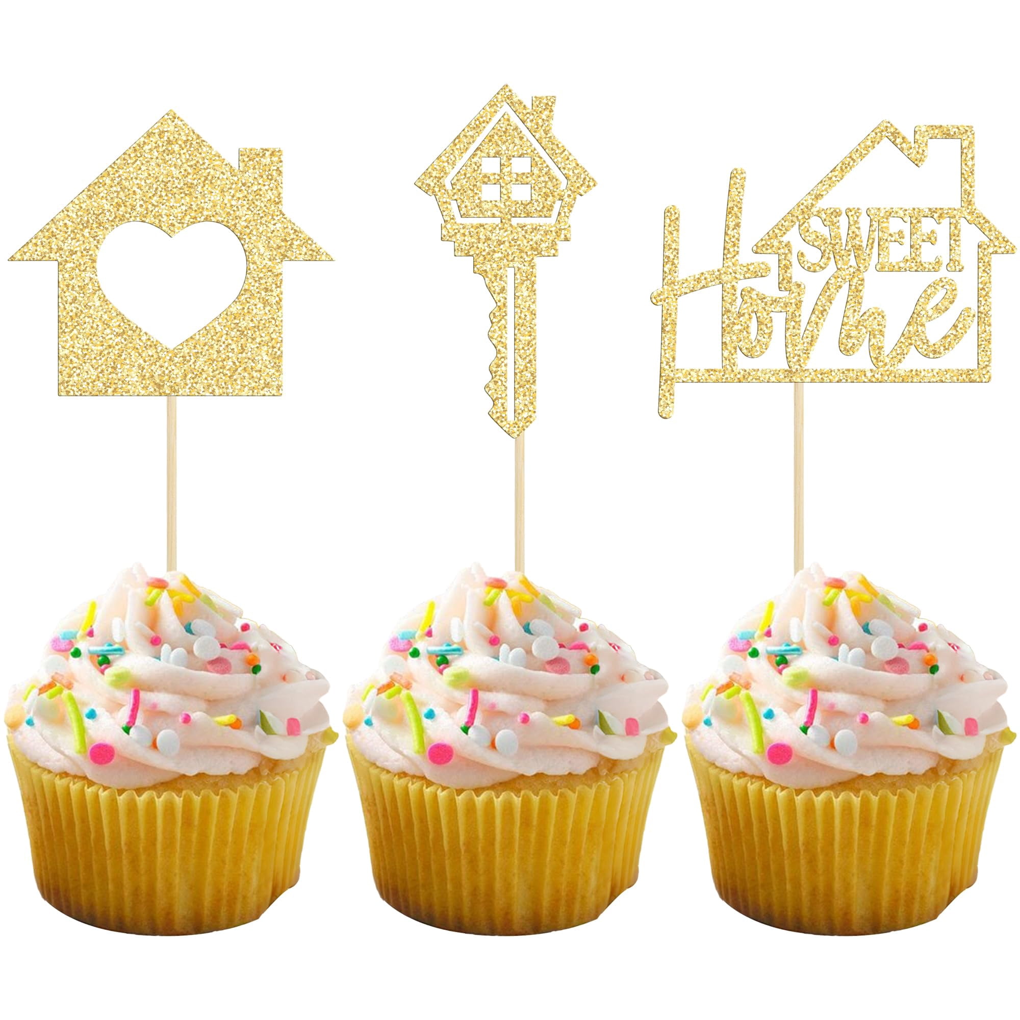 Gyufise 24PCS Sweet Home BDF32 Cupcake Toppers Gold Glitter Key ...