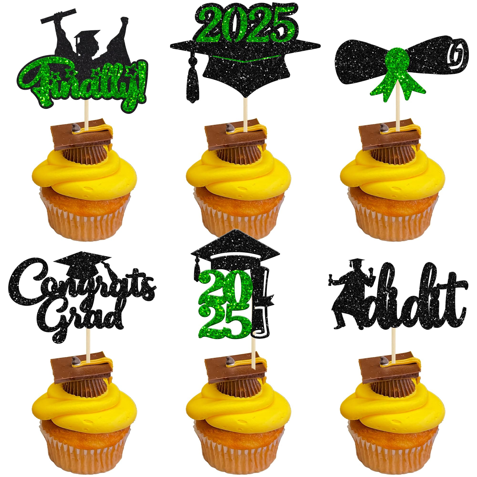 Gyufise 24Pcs 2025 Graduation Cupcake Toppers RST1 Glitter Class of ...