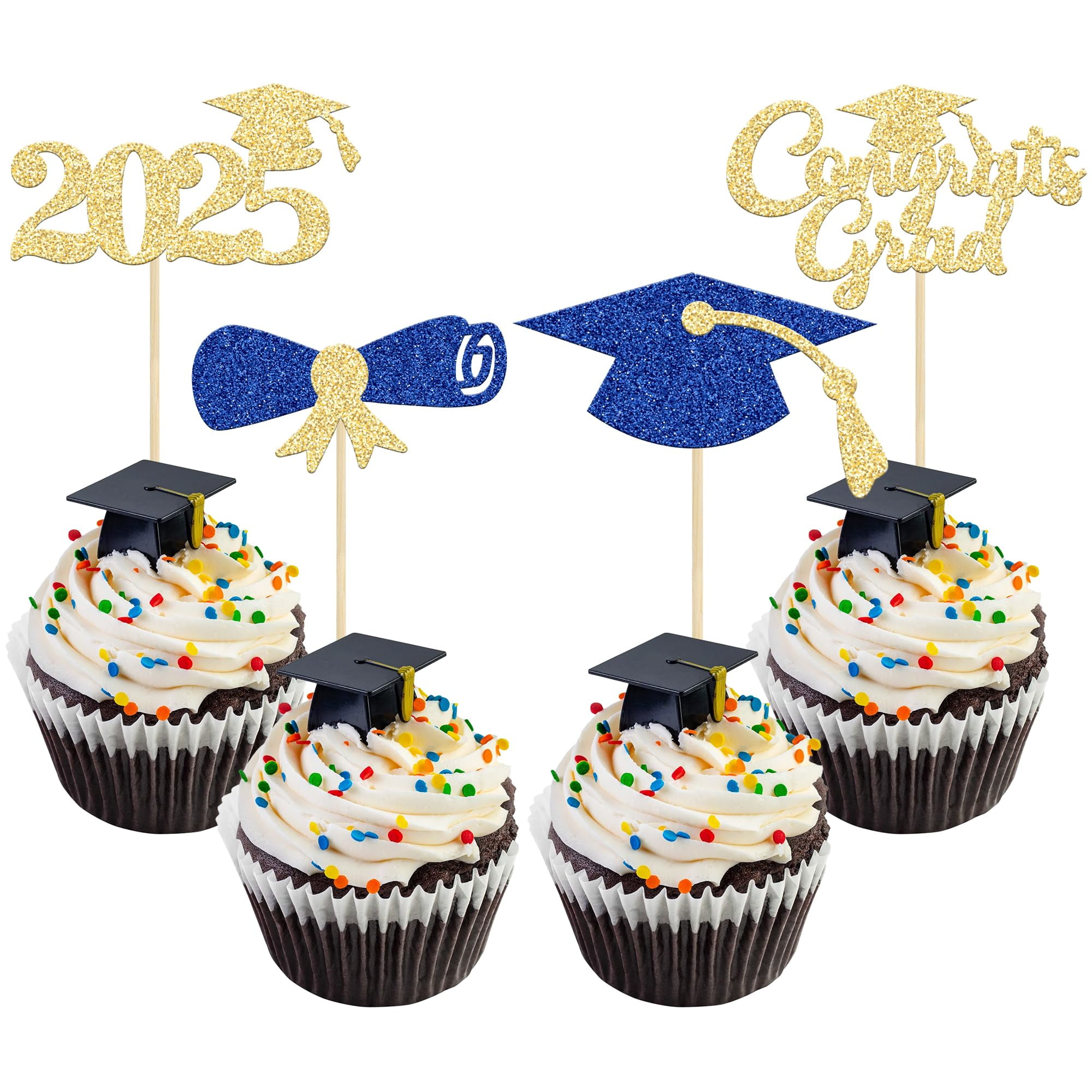 Gyufise 24Pcs 2025 Graduation IFF17 Cupcake Toppers Glitter of 2025 ...