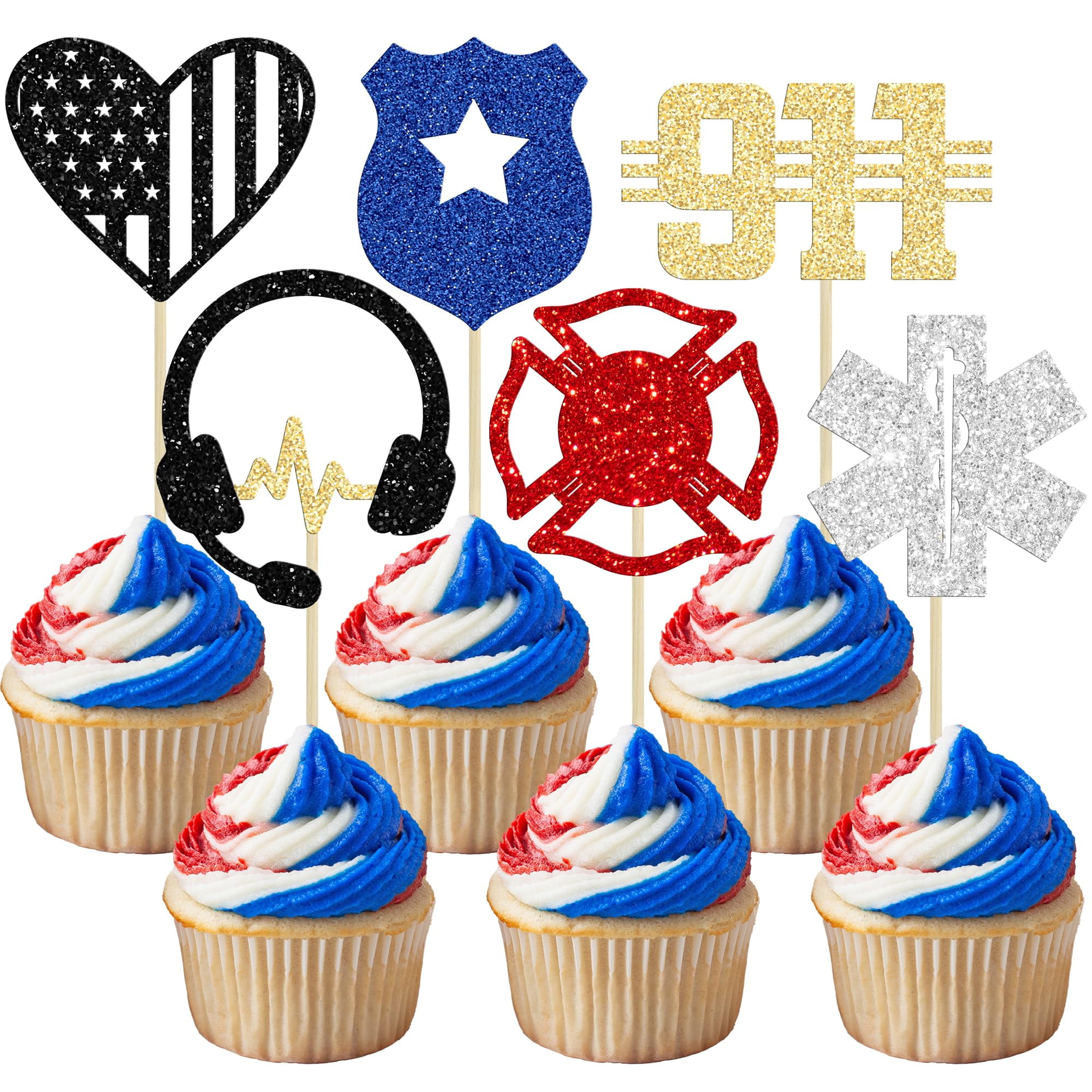 Gyufise 24Pcs 911 Dispatchers Week Cupcake Toppers MDH1Glitter ...