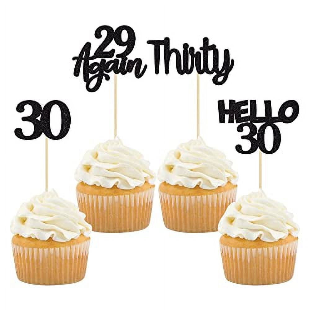 Gyufise 24Pcs Black Glitter 30th Birthday Cupcake Toppers Hello 30 Cake ...