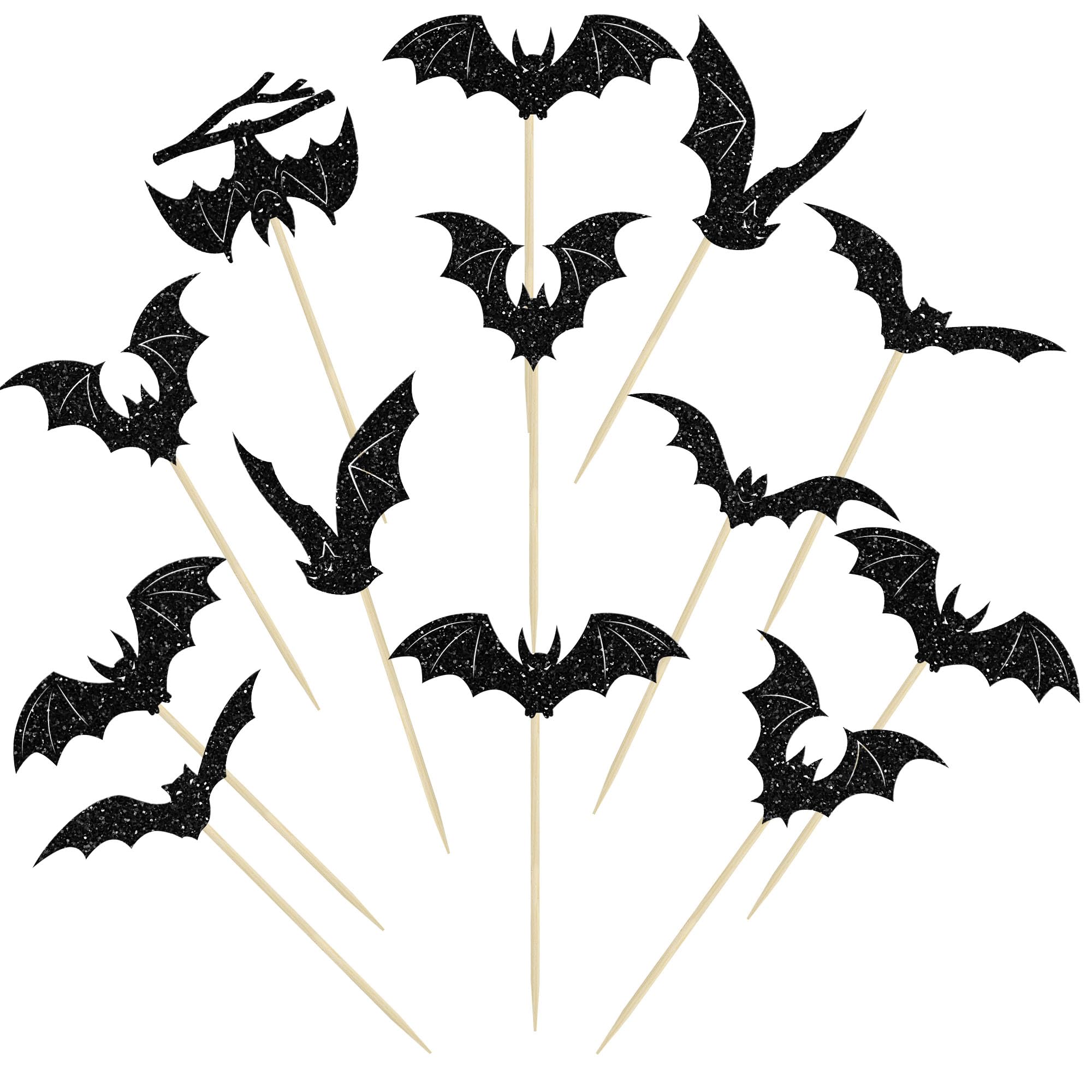Gyufise 24Pcs Black Glitter Bat Cupcake ITL1 Toppers for Halloween ...