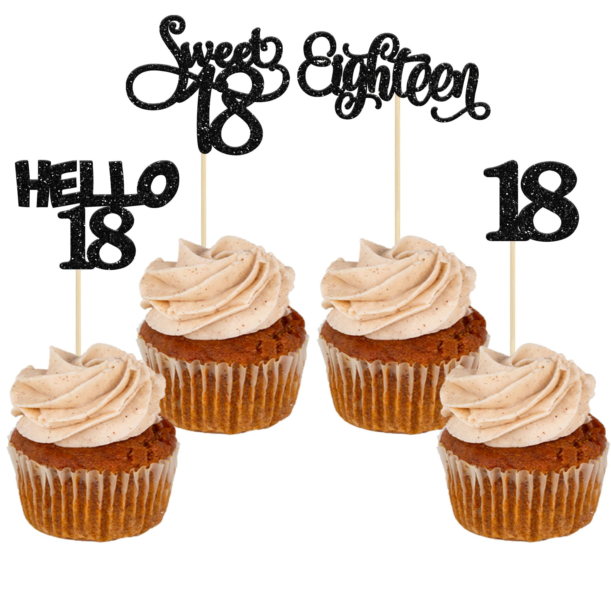 Gyufise 24Pcs Black PriNst Glitter 18th Birthday Cupcake Toppers Sweet ...