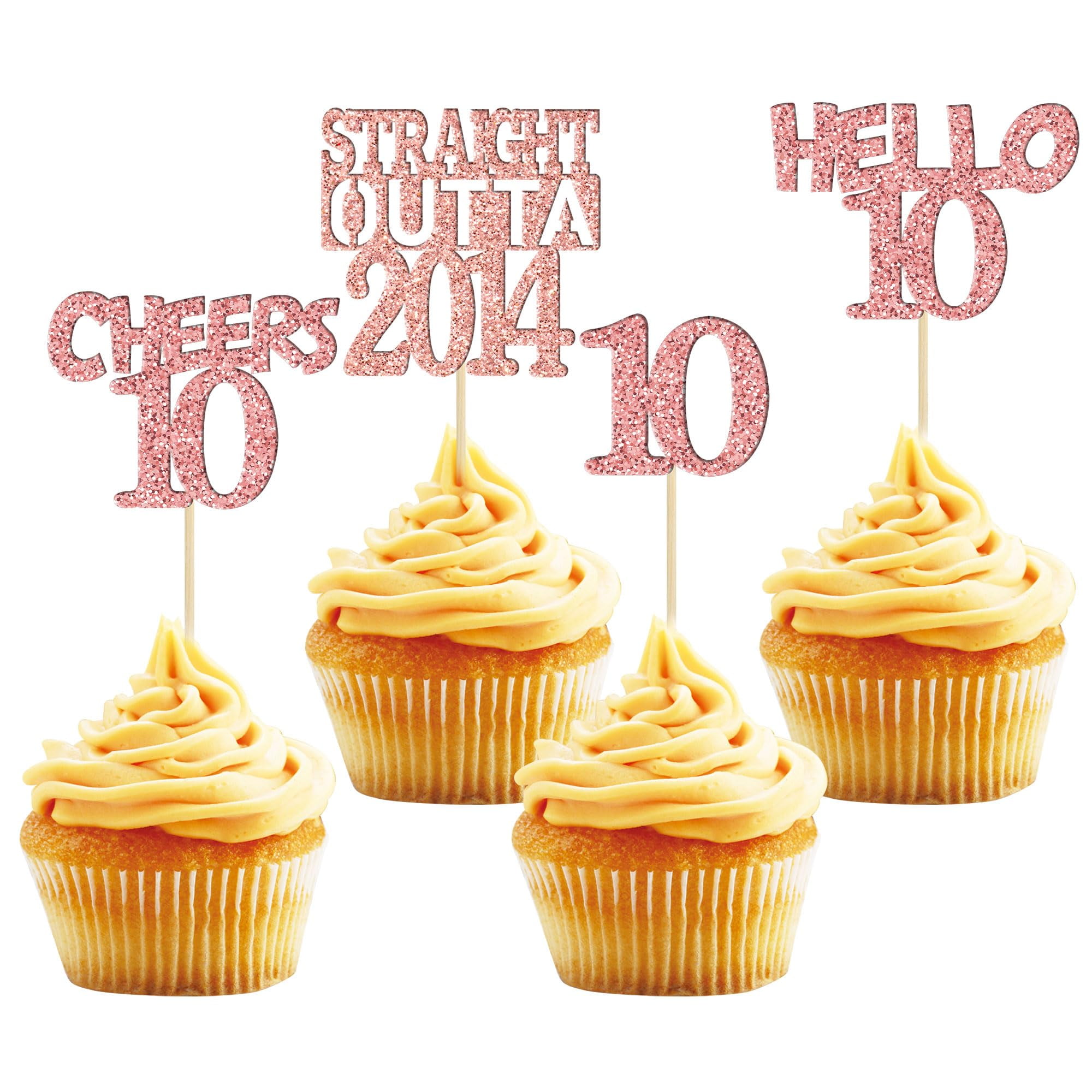 Gyufise 24Pcs Cheers to 10 Years Birthday Cupcake Toppers Glitter Ten ...