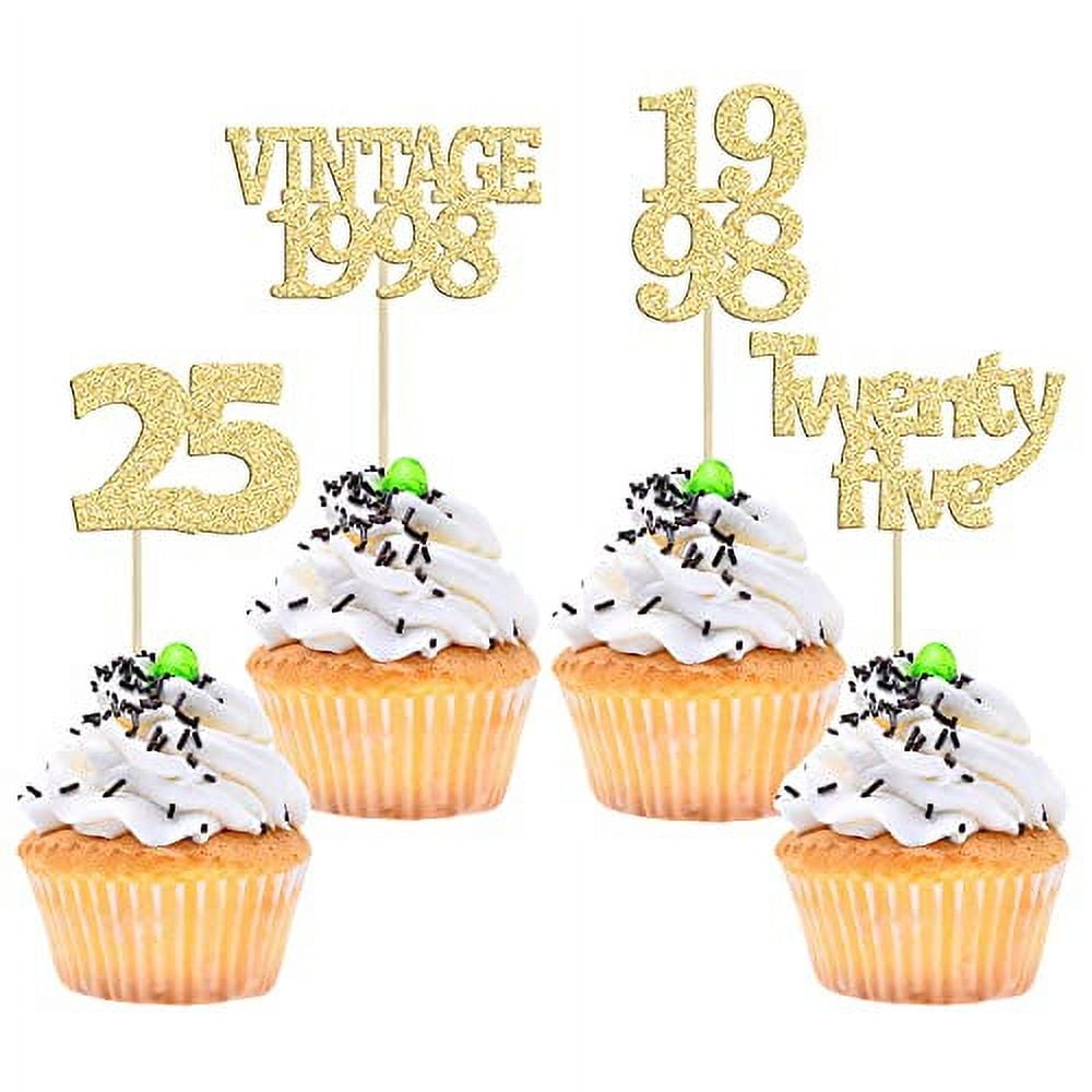 Gyufise 24Pcs Cheers to 25 Cupcake Toppers Glitter Twenty-five Vintage ...