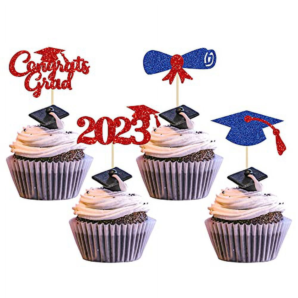 Gyufise 24Pcs Class of 2023 Graduation Cupcake Toppers Glitter Diploma ...