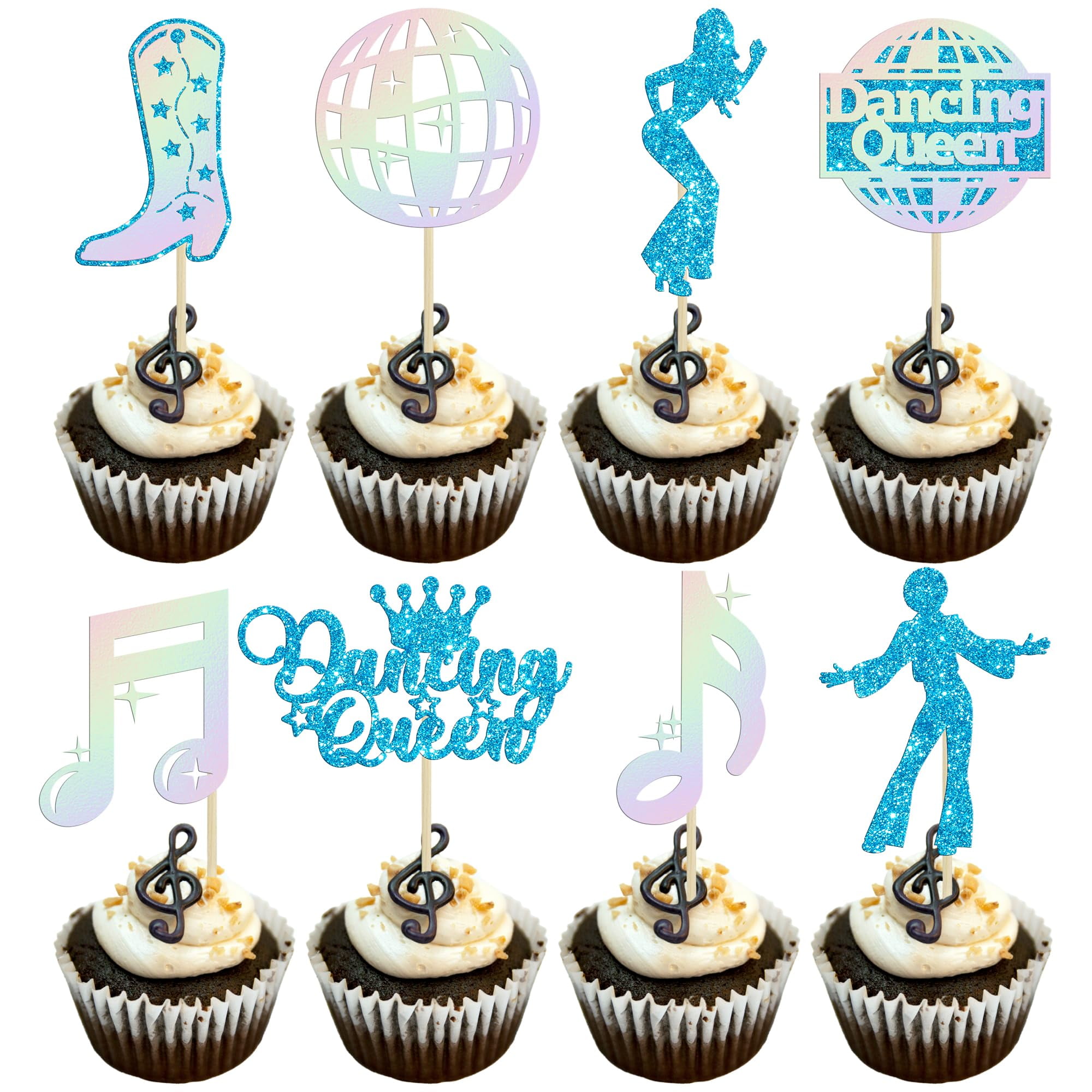 Gyufise 24Pcs Dancing Queen OLF24 Cupcake Toppers Glitter Ball Music ...