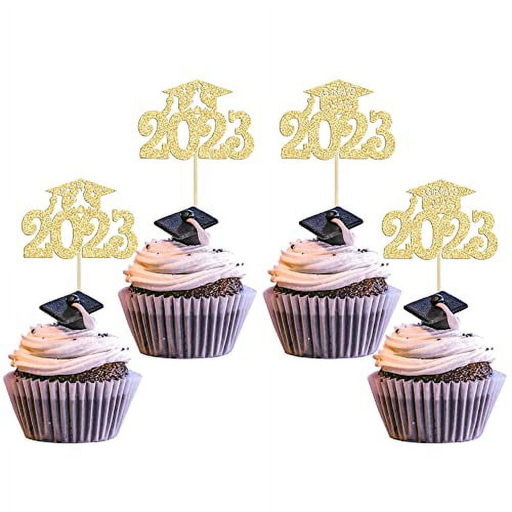 Gyufise 24Pcs Gold 2023 Graduation Cupcake Toppers Glitter Graduation ...