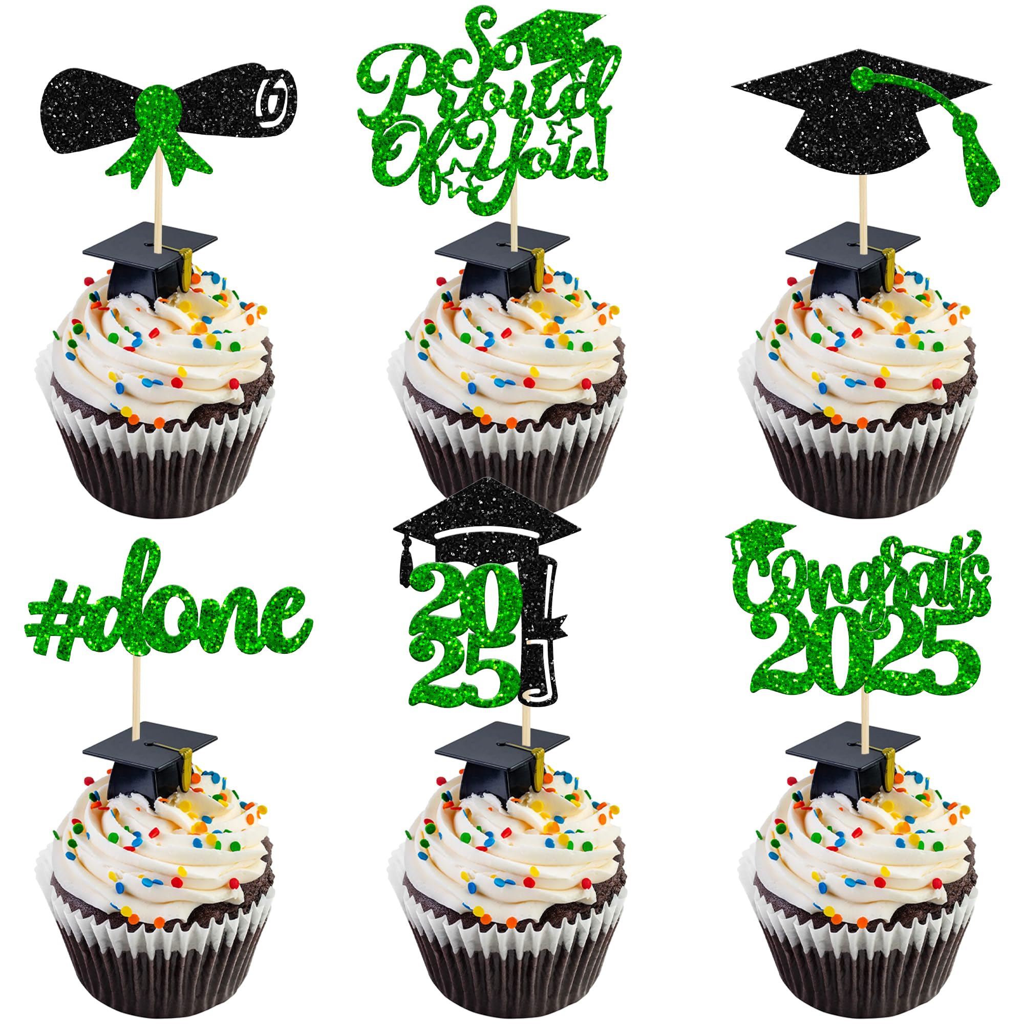 Gyufise 24Pcs Graduation Cupcake IFF17 Toppers 2025 Glitter Class of ...
